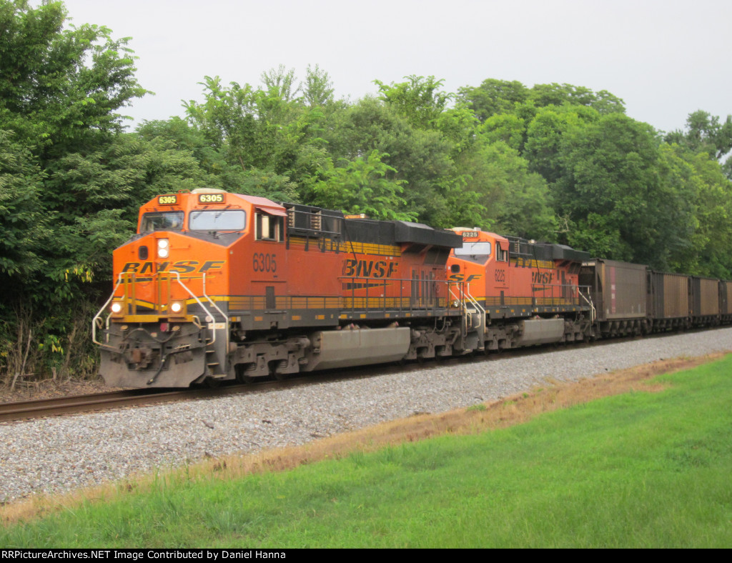 BNSF 6305 & 6225 lead a empty coal train west at MP 536